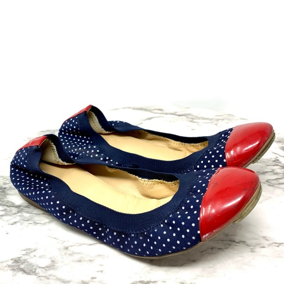 J. Crew | Shoes | Jcrew Mila Polka Dot Cap Toe Ballet Flat Italy Navy ...